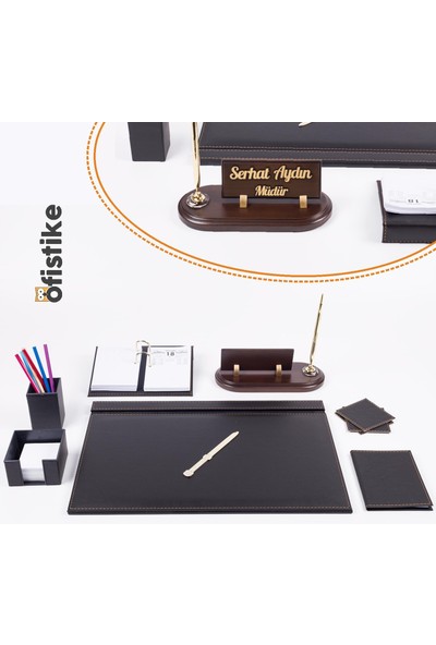Ofistike Saroz Deri Sümen Takımı - Ahşap Masa İsimlikli Ofistike Saroz Deri Sümen Takımı - Ahşap Masa İsimlikli