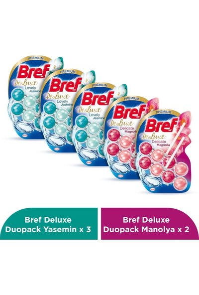 Bref Wc Deluxe Duopack Katı Klozet Bloğu 2 Manolya + 3 Yasemin, 5 x 2'li Paket Bref Wc Deluxe Duopack Katı Klozet Bloğu 2 Manolya + 3 Yasemin, 5 x 2'li Paket