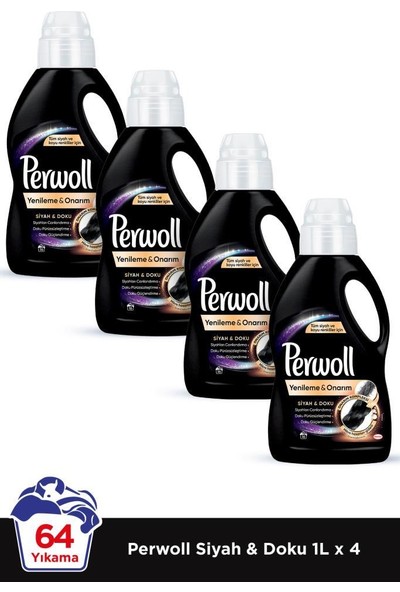 Perwoll Hassas Bakım Sıvı Çamaşır Deterjanı 4 x 1L (64 Yıkama) Siyah Giysiler Doku&Koruma, Yenileme&Onarım Perwoll Hassas Bakım Sıvı Çamaşır Deterjanı 4 x 1L (64 Yıkama) Siyah Giysiler Doku&Koruma, Yenileme&Onarım