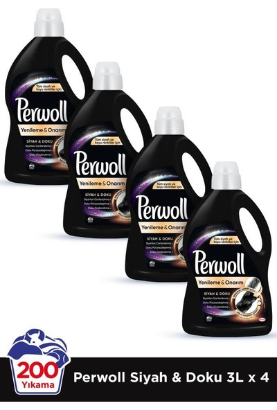 Perwoll Hassas Bakım Sıvı Çamaşır Deterjanı 4 x 3L (200 Yıkama) 4 Siyah Giysiler Doku&Koruma Yenileme&Onarım Perwoll Hassas Bakım Sıvı Çamaşır Deterjanı 4 x 3L (200 Yıkama) 4 Siyah Giysiler Doku&Koruma Yenileme&Onarım