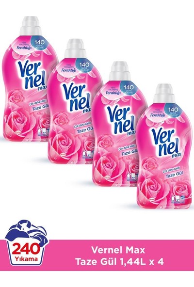 Vernel Max Konsantre Çamaşır Yumuşatıcısı 4 x 1440ml (240 Yıkama) Taze Gül Vernel Max Konsantre Çamaşır Yumuşatıcısı 4 x 1440ml (240 Yıkama) Taze Gül