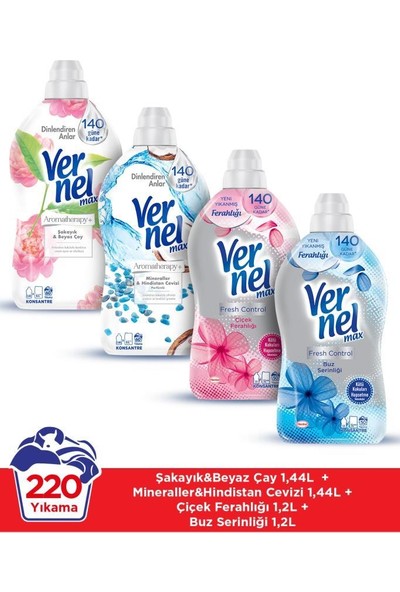 Vernel Max Konsantre Çamaşır Yumuşatıcısı Şakayık+H.Cevizi + Çiçek Ferahlığı+Buz Serinliği (220 Yıkama)