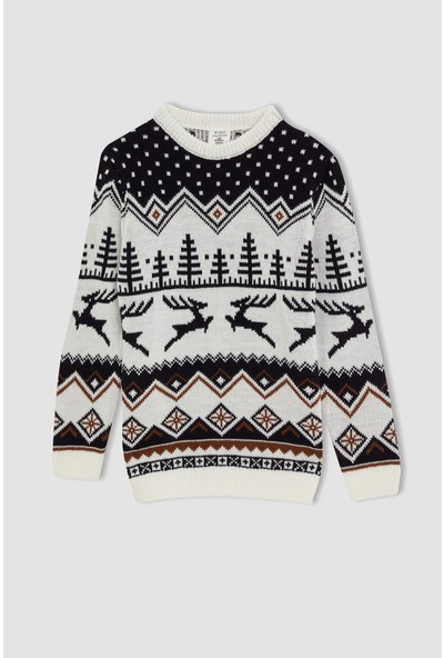 DeFacto Erkek Çocuk Regular Fit Yılbaşı Temalı Ren Geyiği Figürlü Triko Kazak U5188A621WN DeFacto Erkek Çocuk Regular Fit Yılbaşı Temalı Ren Geyiği Figürlü Triko Kazak U5188A621WN