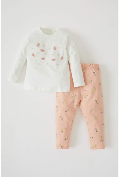 DeFacto Kız Bebek Kuş Desenli Uzun Kollu Pamuklu Pijama Takım W4383A221WN
