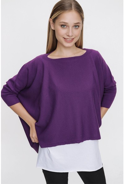 Chuba Kadın Mor Triko Panço 20W104