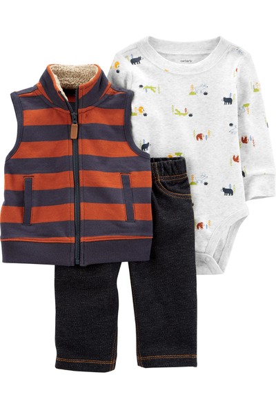 Küçük Yelek Erkek Bebek Üçlü Takım