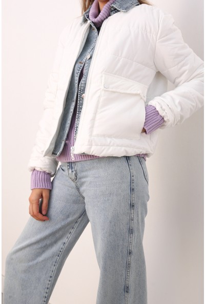 Ekrumoda Kot Garnili Kısa Şişme Mont Ekrumoda Kot Garnili Kısa Şişme Mont