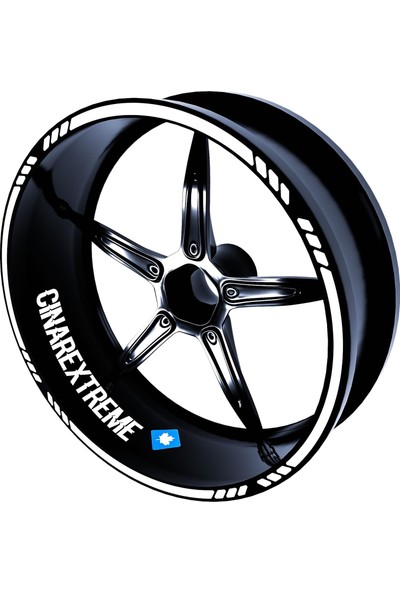 Çınar Extreme 4 Parçalı Kesikli Tasarımlı Süt Beyaz Jant Şeridi Sticker Çınar Extreme