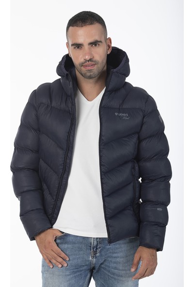 1001 Mont Erkek Lacivert Kapüşonlu Dolgulu Fermuarlı Termal Astarlı Su Itici Şişme Mont 9587