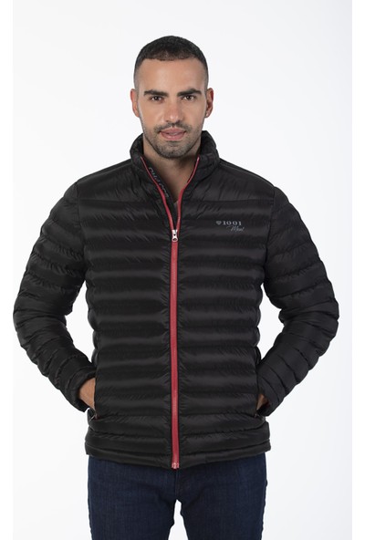 1001 Mont Erkek Siyah Kısa Dik Yaka Kapüşonsuz Dolgulu Su Itici Astarlı Şişme Mont 9590