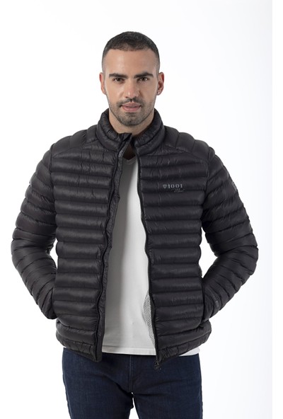 1001 Mont Erkek Siyah Kapüşonsuz Dolgulu Fermuarlı Termal Astarlı Su Itici Şişme Mont 9593