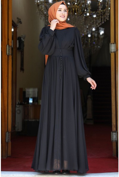 Amine Hüma Efsane Tesettür Abiye Siyah Amine Hüma