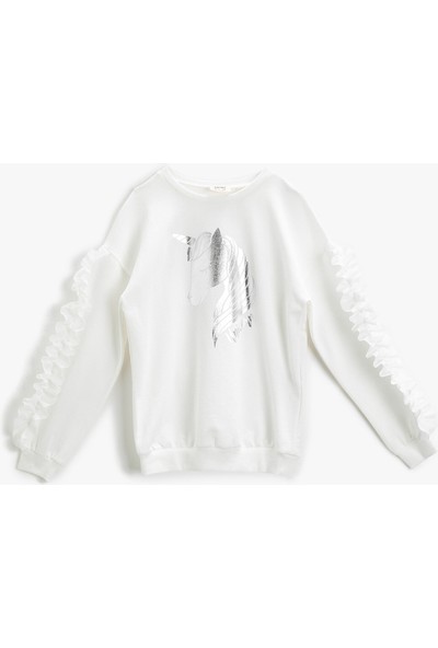 Koton Unicorn Baskılı Uzun Kollu Sweatshirt Kol Detaylı Pamuklu Koton Unicorn Baskılı Uzun Kollu Sweatshirt Kol Detaylı Pamuklu