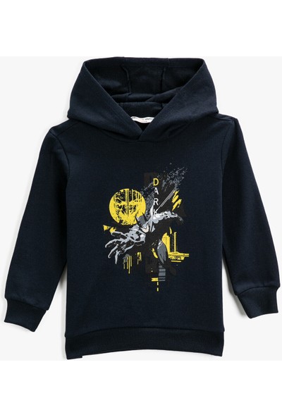 Koton Batman Lisanslı Baskılı Kapşonlu Sweatshirt Pamuklu