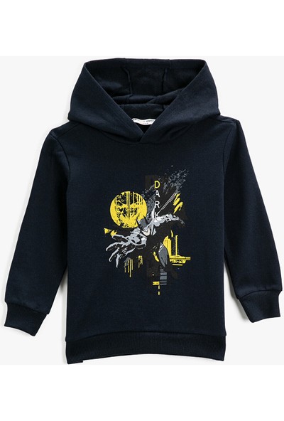 Koton Batman Lisanslı Baskılı Kapşonlu Sweatshirt Pamuklu