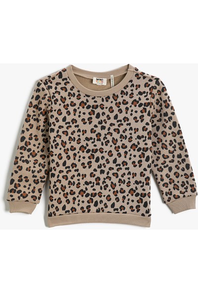 Koton Leopar Desenli Sweatshirt Bisiklet Yaka