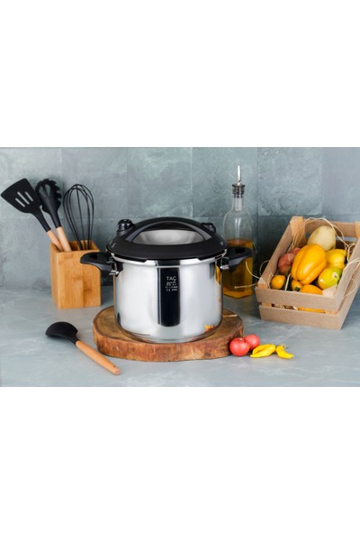 Taç Presto Indüksiyon Tabanlı 6 lt Düdüklü Tencere Siyah