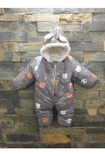 Podium Giyim Özel Seri Sevimli Ayıcıklar Baskılı Kulaklı Kozmonot Tulum