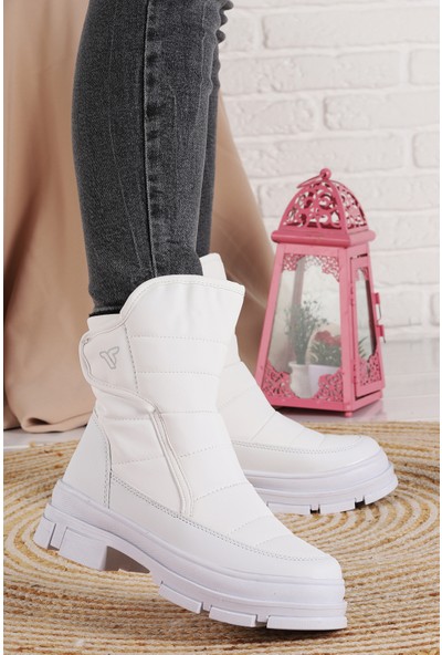 Woggo Twg 820 Günlük Içi Termal Kürklü Kadın Fermuarlı Kar Bot Ayakkabı Beyaz