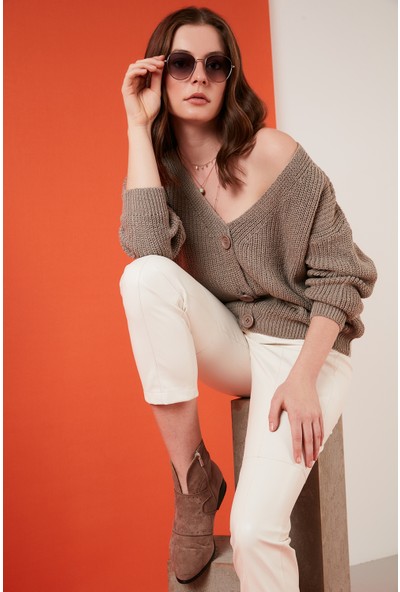 Lela Düğmeli V Yaka Örme Hırka Kadın Hırka 6071294