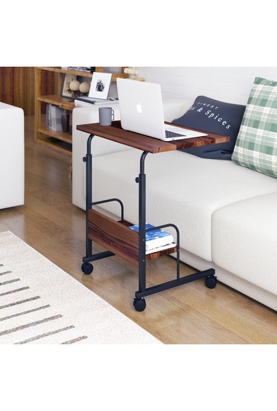 Dehalimited 60X40 Raflı Yükseklik Ayarlı Frenli Tekerlekli Laptop Sehpası Çalışma Masası