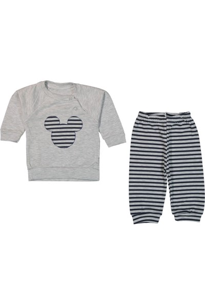 Kardelya Baby Kardelya Fare Nakışlı Çizgili Desenli Bebek Alt Üst 2'li Takım