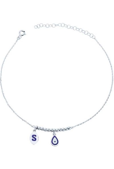 Harem Altın Toplu Harfli Nazarlıklı Gümüş Halhal GMS826