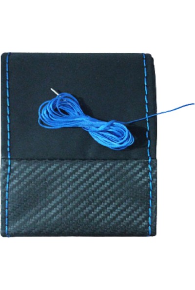 Tegin Renault Clio 4 2012 ve Sonrası Karbon ve Alkantara Mavi Ipli Direksiyon Kılıfı