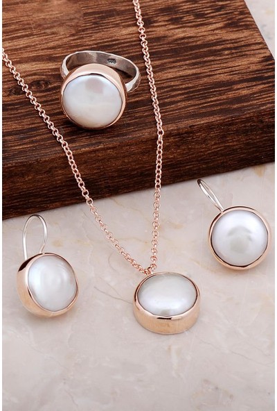 Sümer Telkari Rose Gümüş Inci Taşlı Tasarım Set