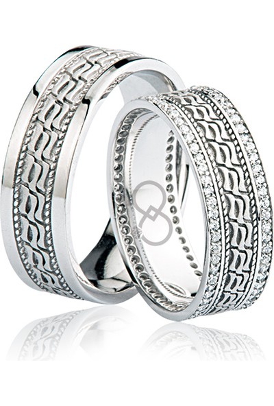 Harem Altın Desenli Taşlı Altın Alyans 0404-3