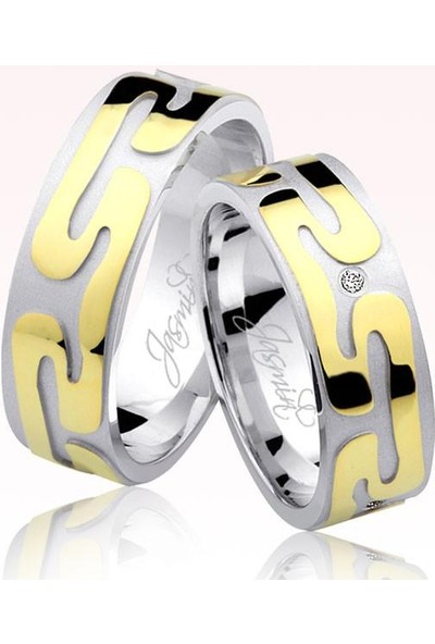 Harem Altın Desenli Sarı Beyaz Altın Alyans 0604-2
