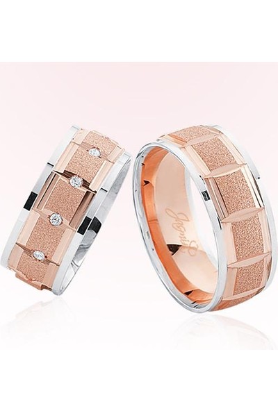 Harem Altın Rose Beyaz Kareli Altın Alyans 4705