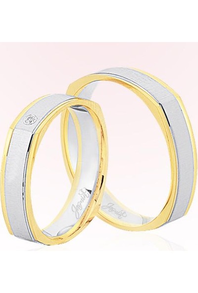 Harem Altın Sarı Beyaz Kare Altın Alyans 5204 Harem Altın Sarı Beyaz Kare Altın Alyans 5204