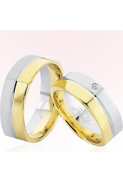 Harem Altın Sarı Beyaz Kare Altın Alyans 5408 Harem Altın Sarı Beyaz Kare Altın Alyans 5408