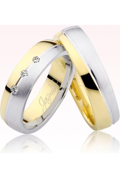 Harem Altın Sarı Beyaz Bombeli Altın Alyans 2703-2