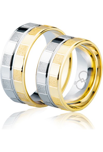 Harem Altın Sarı Beyaz Kareli Altın Alyans 4005-2