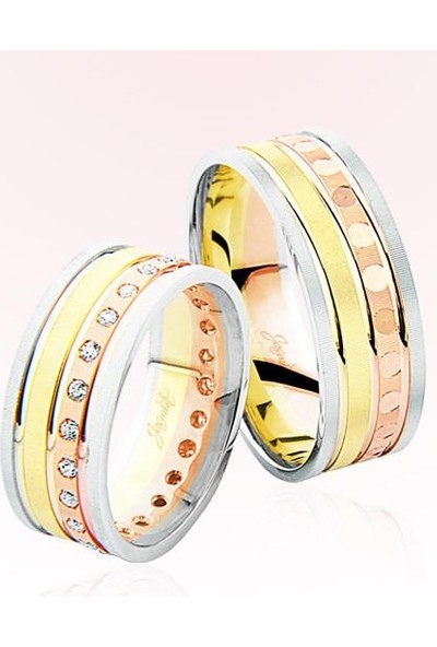 Harem Altın Üç Renk Bombeli Taşlı Altın Alyans 4104 Harem Altın Üç Renk Bombeli Taşlı Altın Alyans 4104