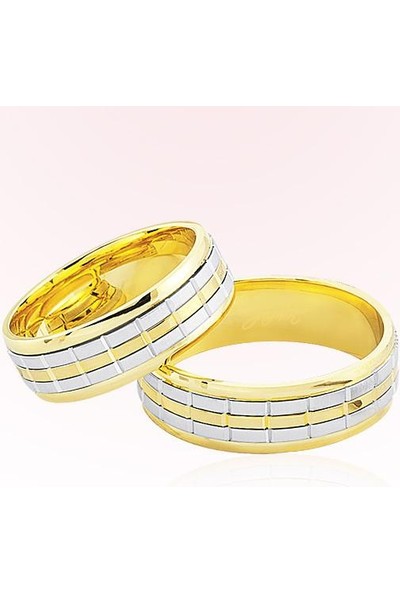 Harem Altın Sarı Beyaz Altın Alyans 8004