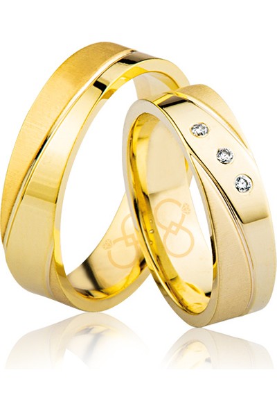 Harem Altın Üç Taşlı Sarı Altın Alyans 2404-1