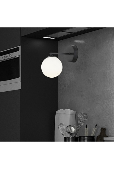 Elvin siyah küre beyaz camlı banyo aplik Elvin siyah küre beyaz camlı banyo aplik