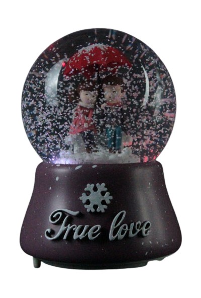 NeaGift Sevgiliye Işıklı Müzikli Kar Küresi True Love Şemsiyeli Aşıklar Büyük Boy Kar Püskürten Kar Küresi