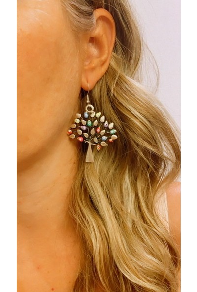 Kutcha Accessories Kadın Gümüş Kaplama Hayat Ağacı Küpe