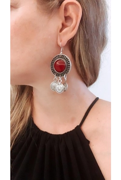 Kutcha Accessories Kadın Gümüş Kaplama Otantik Taşlı Küpe