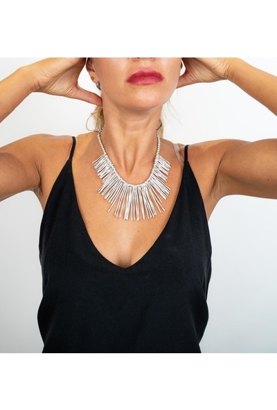 Kutcha Accessories Kadın Gümüş Kaplama Tasarım Kolye