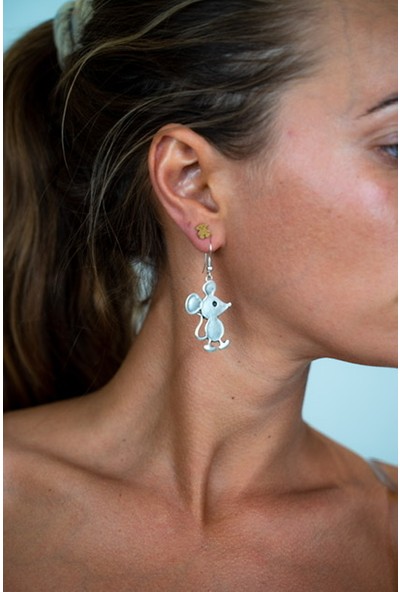 Kutcha Accessories Gümüş Kaplama Fare ve Peynir Küpe