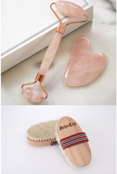 Nehirtaş Pembe Kuvars Gua Sha Taşı - Face Roller - Doğal At Kılı Fırçası 3'lü Set Nehirtaş Pembe Kuvars Gua Sha Taşı - Face Roller - Doğal At Kılı Fırçası 3'lü Set