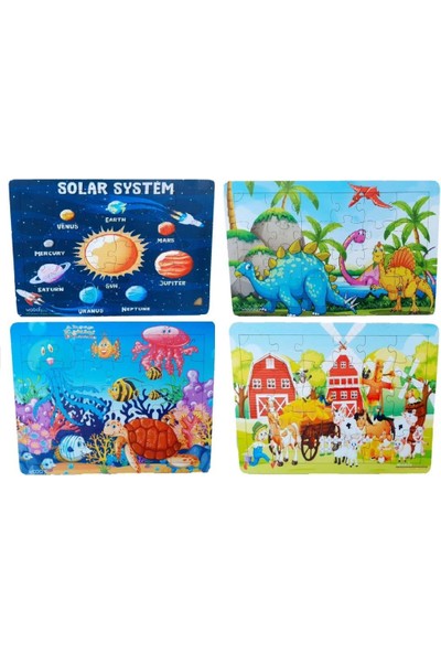 Woody Life 4 Adet Güneş Sitemi Dinazorların Dünyası 15 Hayvanlı ve Arkadaşları Ahşap Puzzle Seti 30 Parça