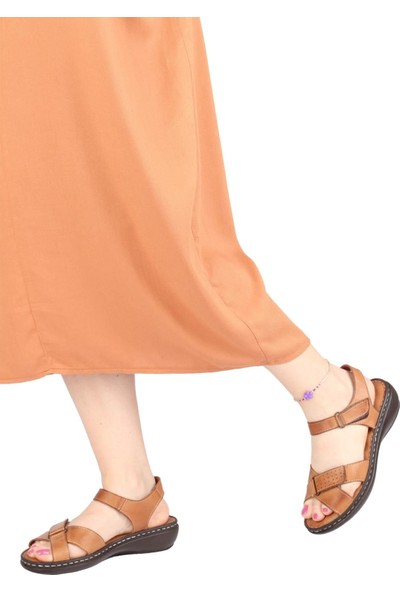 Modabuymus Hakiki Deri Taba Anatomik Masaj Tabanlı Cırtlı Sandalet - Softy Modabuymus Hakiki Deri Taba Anatomik Masaj Tabanlı Cırtlı Sandalet - Softy