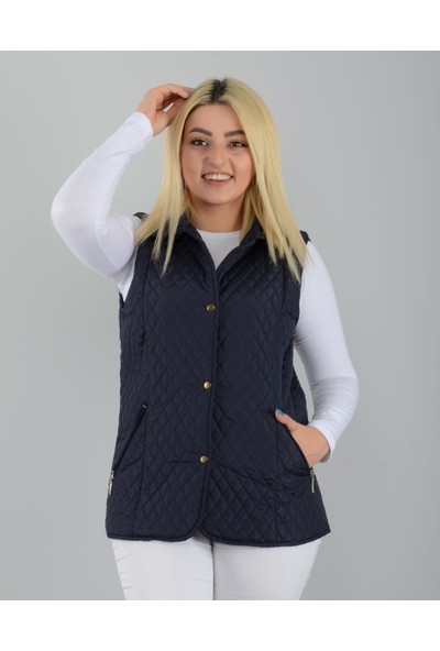 Vetre Kadın Kapitone Astarlı Yelek Lacivert Büyük Beden 1028