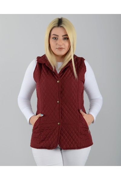 Vetre Kadın Kapitone Astarlı Yelek Bordo Büyük Beden 1028